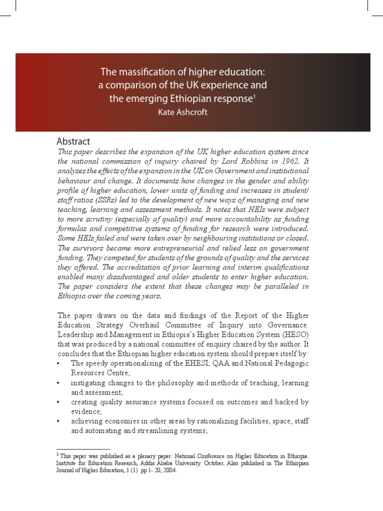 1 The Massification of Higher Education - A Comparison of The UK Experience and The Emerging ...