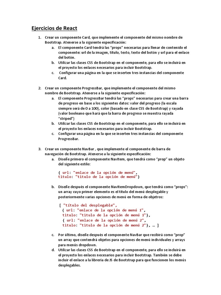 Ejercicios de React | PDF | Bootstrap (marco frontal) | Función (Matemáticas)