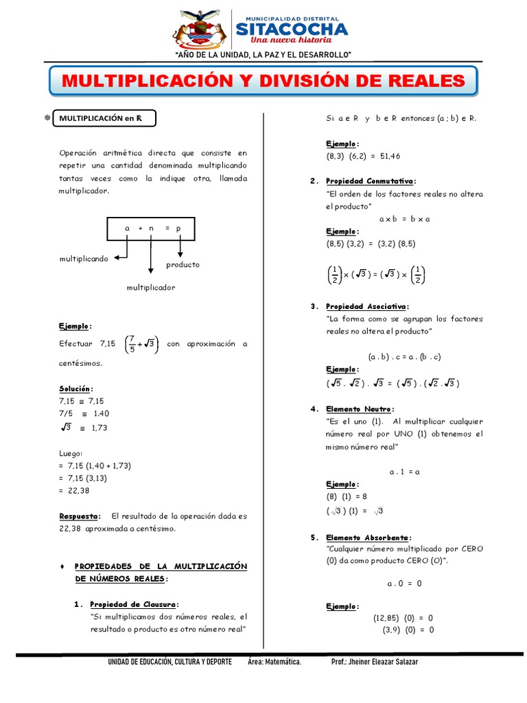 TEMA 2 - CICLO VII Multiplicación-y-División-de-Números-Reales | PDF ...