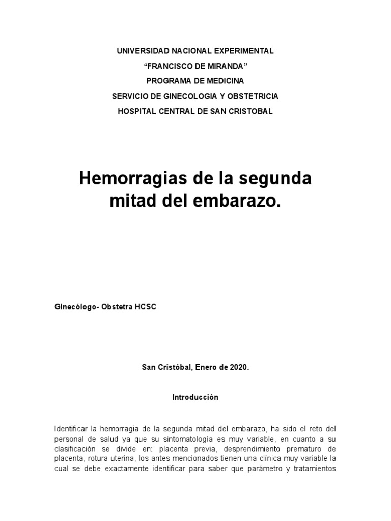 Hemorragia de La Segunda Mitad Del Embarazo | PDF | El embarazo | Placenta