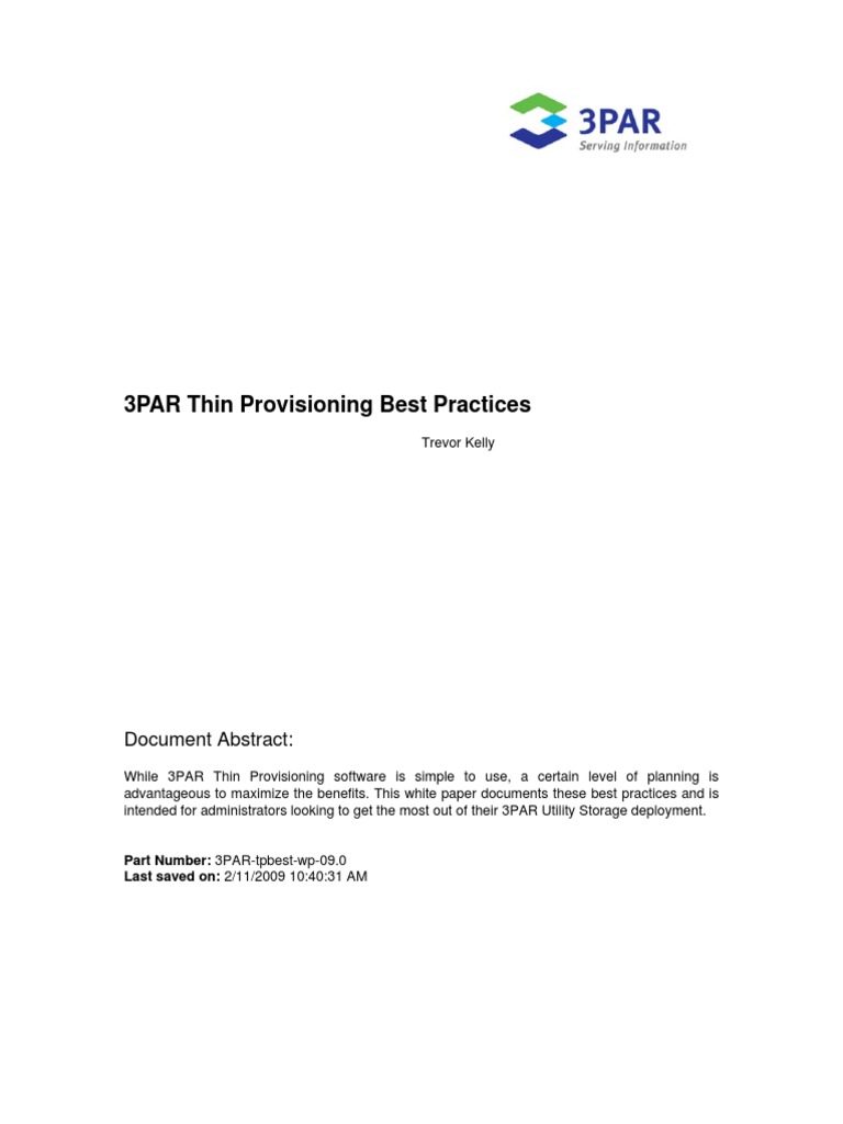 3PAR Thin Provisioning Best Practices | PDF | Databases | File System