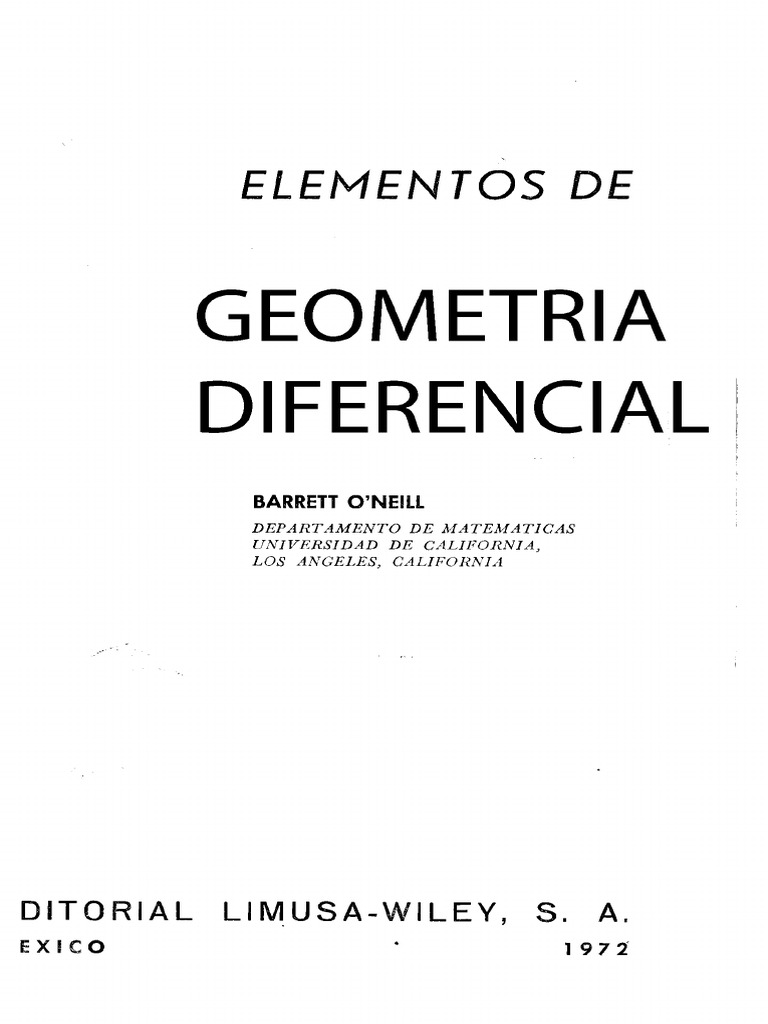 Elementos de Geometria Diferencial Barrett Oacuteneill | PDF | Función ...