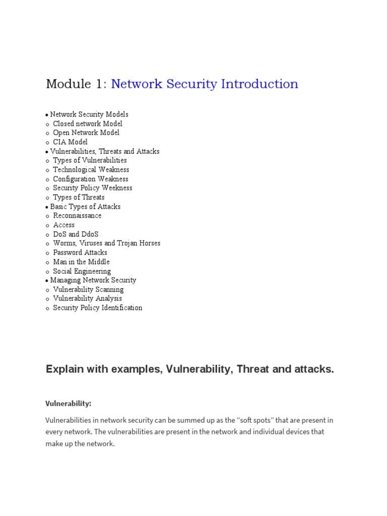 Module 1 Network Security Introduction Pdf Vulnerability Computing Security 