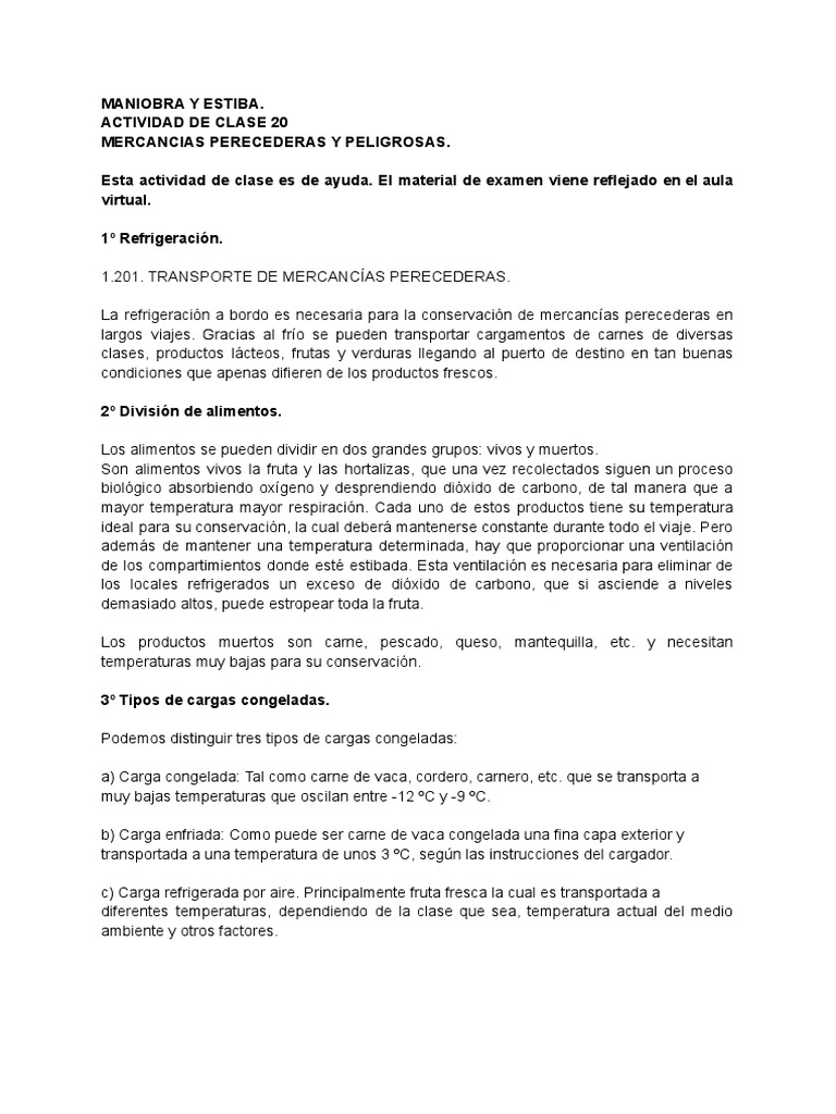 Actividad de Clase 20. Mercancías Perecederas y Peligrosas. Maniobra y ...