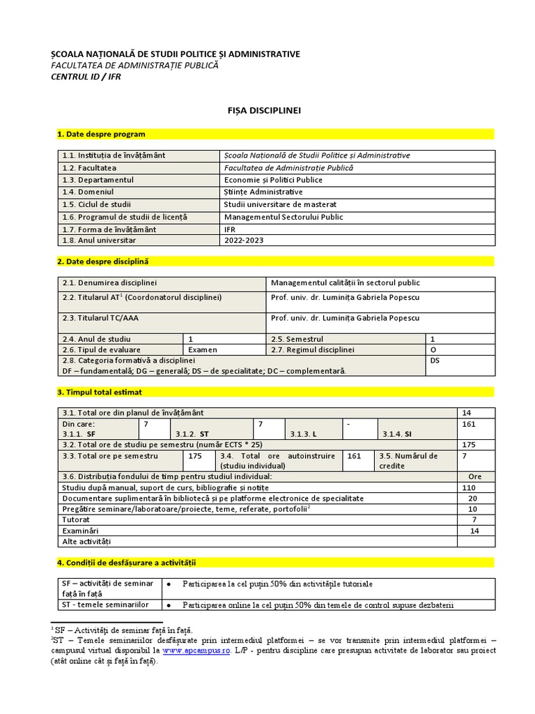 Fisa - Disciplinei MCSP IFR - 2022-2023 | PDF
