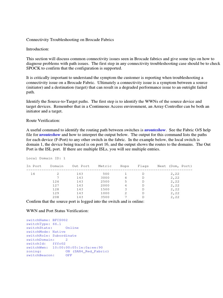 Connectivity Troubleshooting On Brocade Fabrics | PDF | Network Switch | Troubleshooting