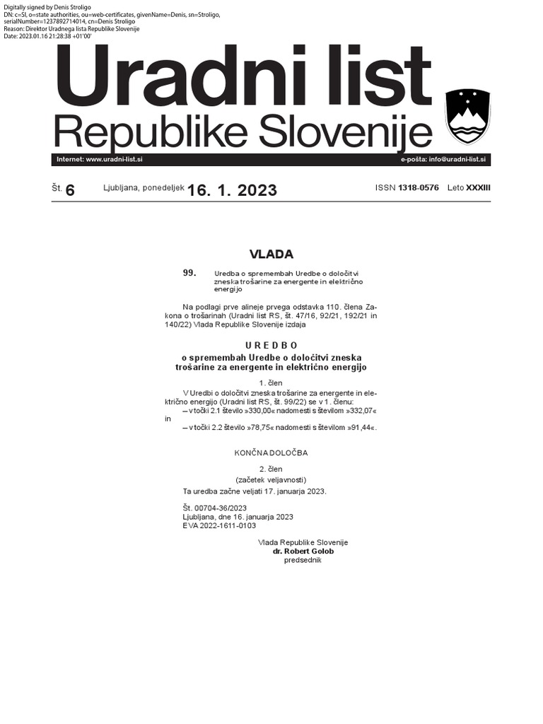Republike Slovenije: Uradni List | PDF