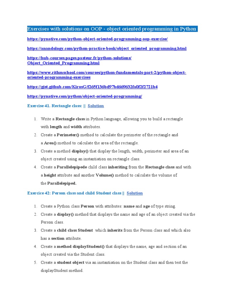 Exercises With Solutions On Oop Pdf Method Computer Programming Class Computer Programming