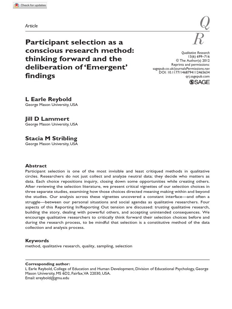 Participant Selection As A Conscious Research Method: Thinking Forward ...