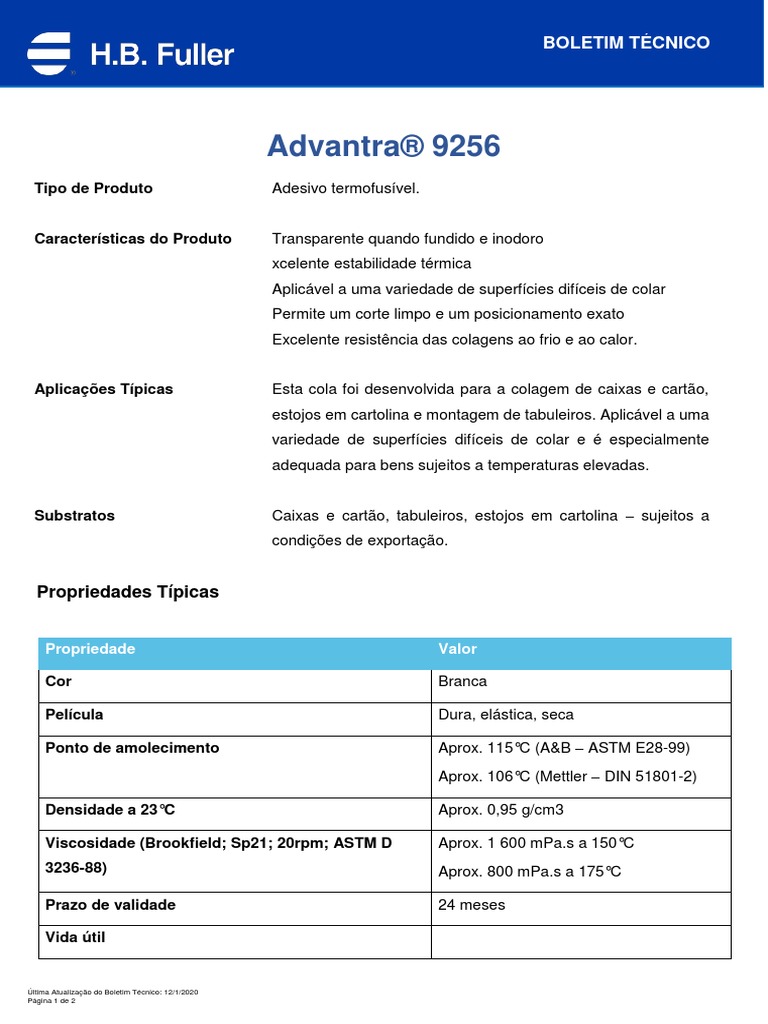Advantra 9256-BR-PT-TDS | PDF | Embalagem e rotulagem