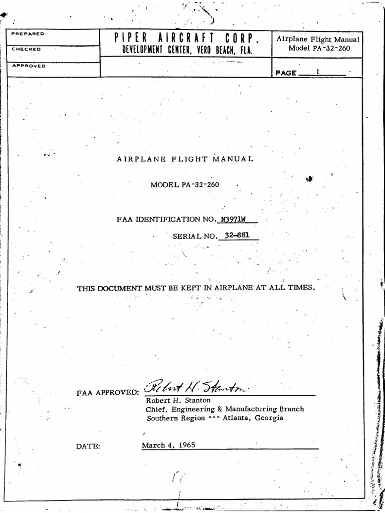 PA32-260 Supplemental POH | PDF