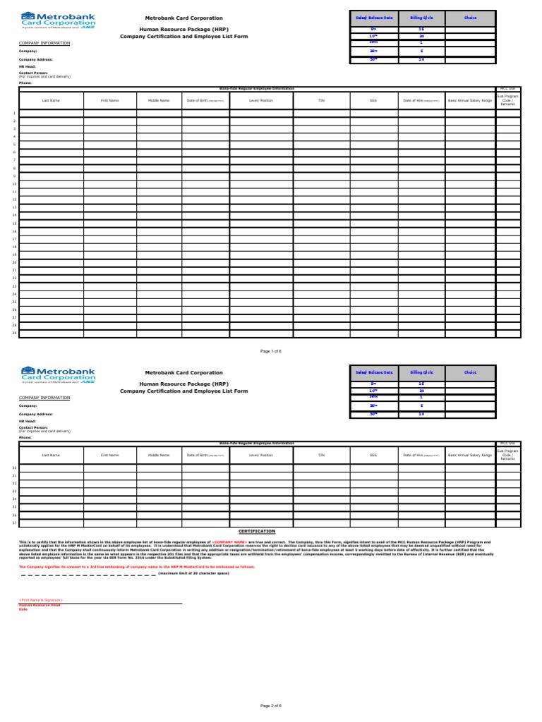 Metrobank Card Corporation Human Resource Package (HRP) Company ...
