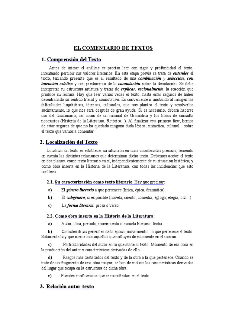 El Comentario de Textos Literarios | PDF