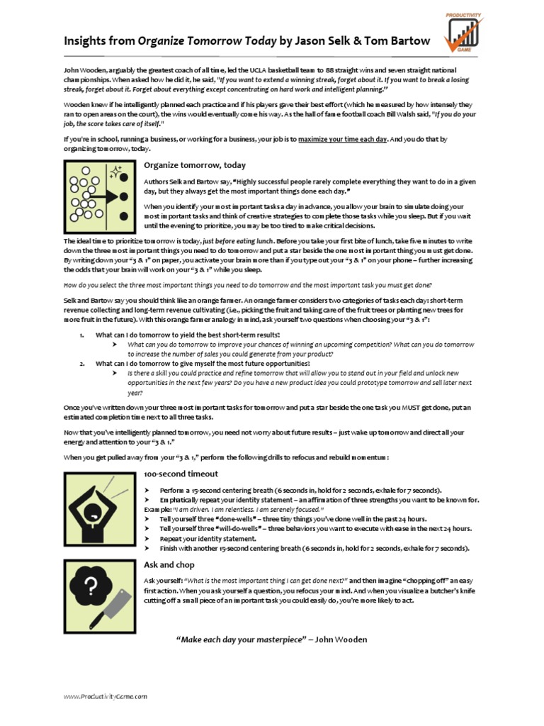 Organize Tomorrow Today | PDF