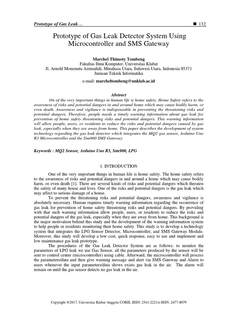 Prototype of Gas Leak Detector System Us d8791654 | PDF | Arduino | Sensor