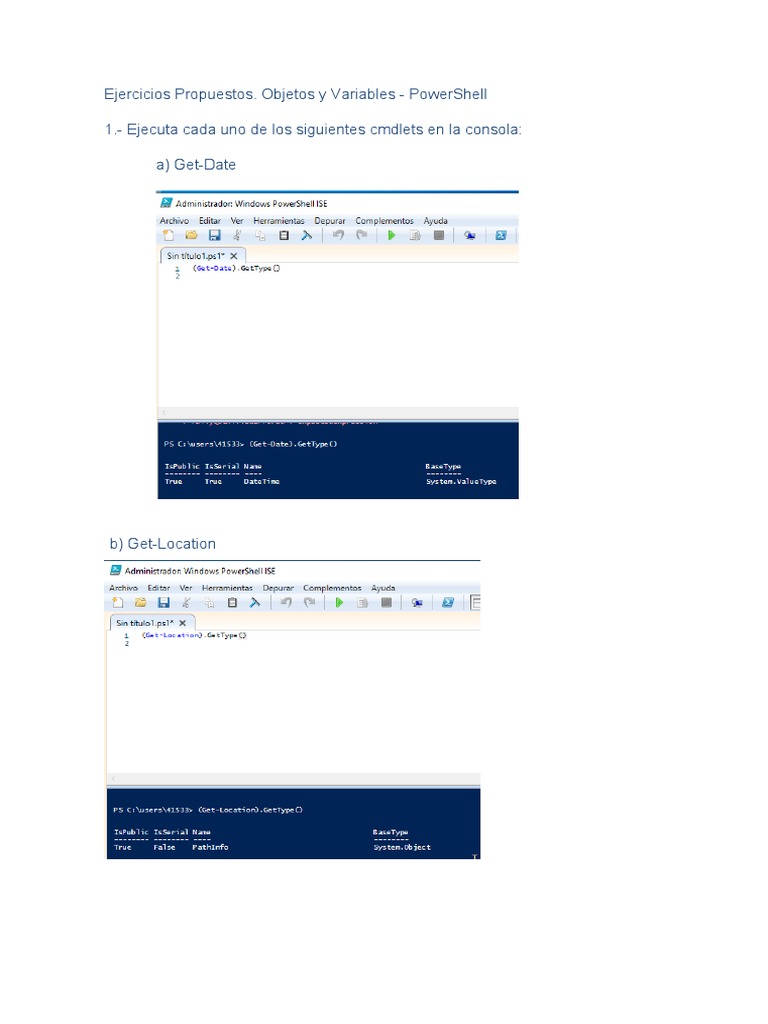 PowerShell Ejercicios - Objetivos y Variables Pedro | PDF | Interfaz de línea de comando ...