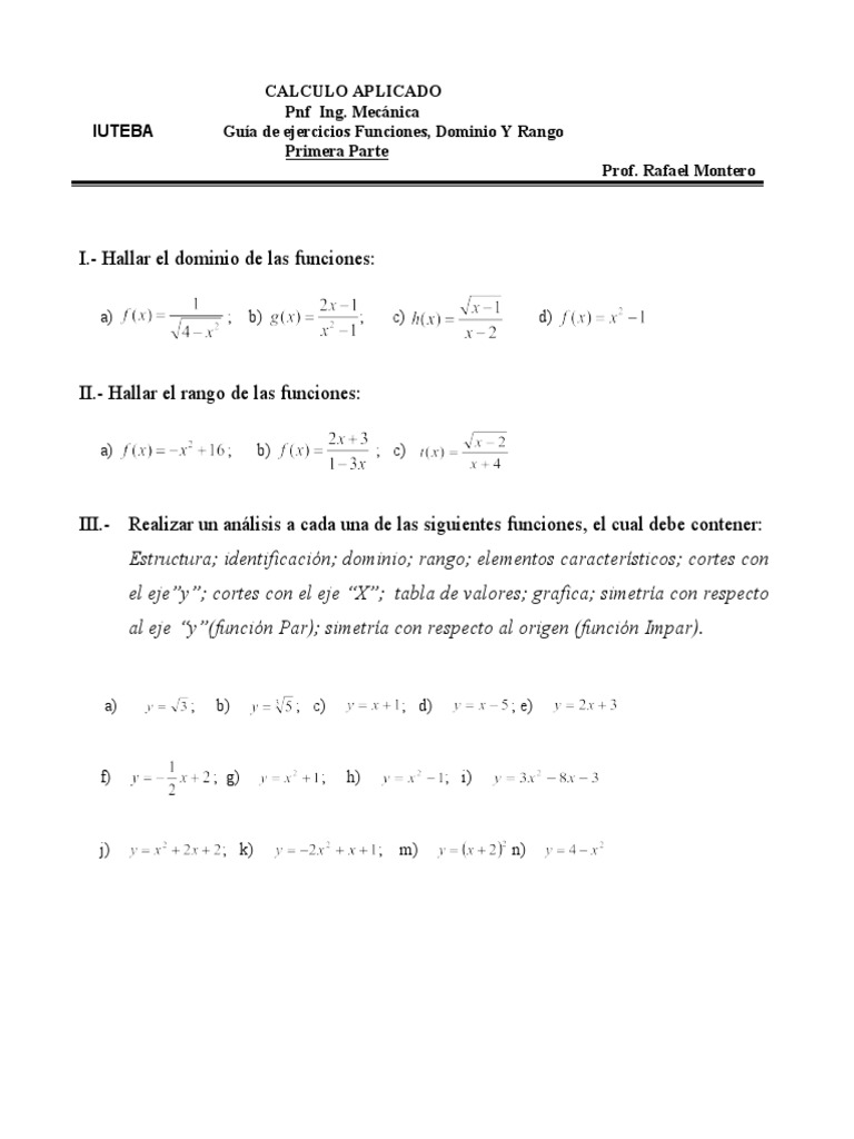 Dominio y Rango: Ejercicios Resueltos | PDF