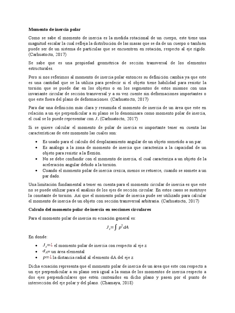 Momento de Inercia Polar | PDF | Ecuaciones | Rotación