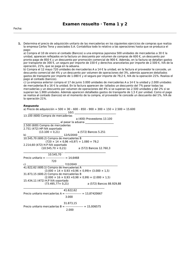 Examen (Conta Asientos T 1 y 2) | PDF | Factura | Bancos