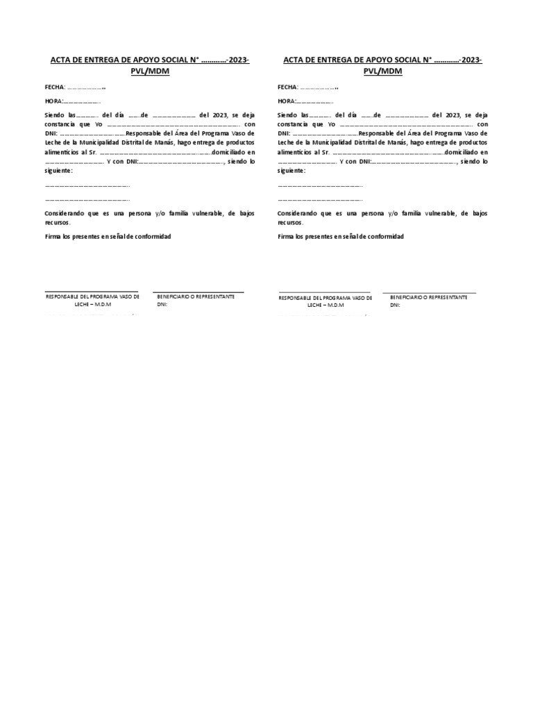 Acta de Entrega de Apoyo Social | PDF