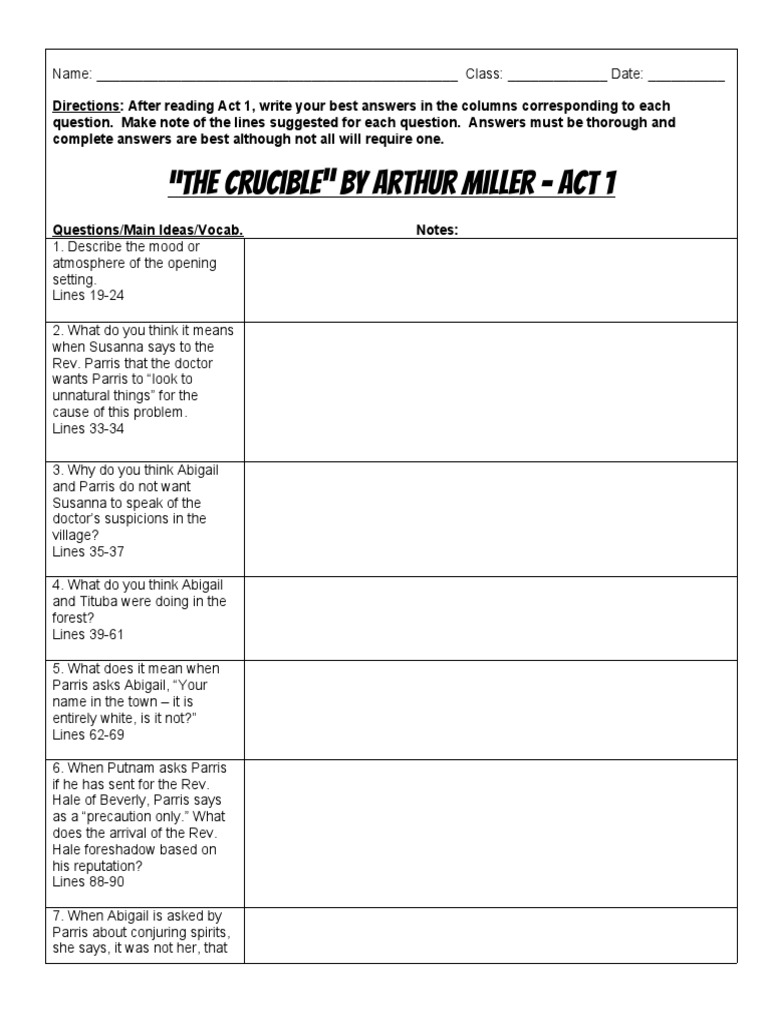 KYLIE STILL - Crucible Act 1 Cornell Notes | PDF | General Fiction