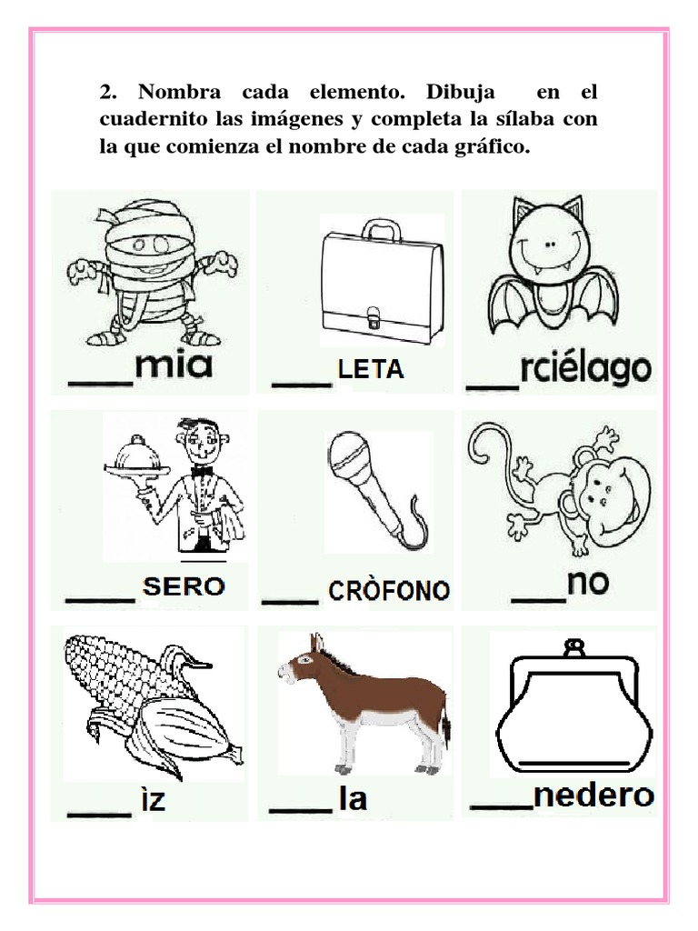 Nombra Cada Elemento. Dibuja en El Cuadernito Las Imágenes y Completa ...