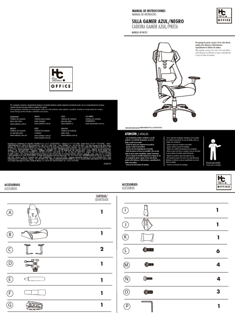 Manual de instrucciones para el montaje de una silla gamer azul/negro | PDF | Empresas ...