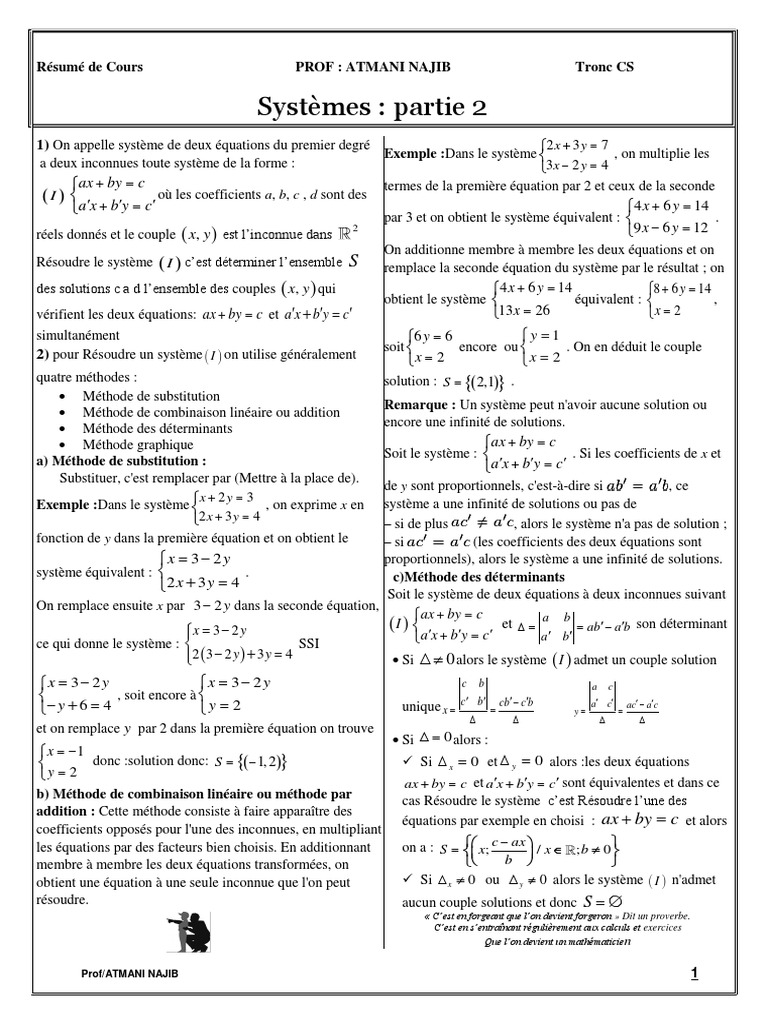 Résolution des systèmes linéaires | PDF | Équations | Déterminant