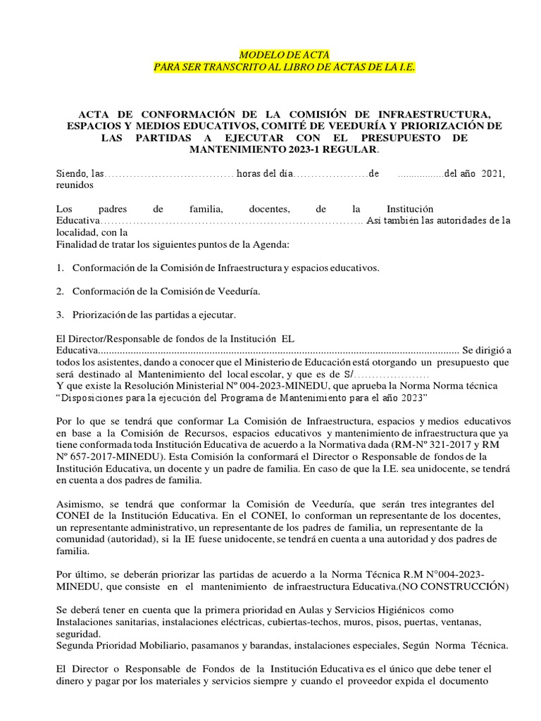 Modelo de Acta 2023-1 Regular | PDF