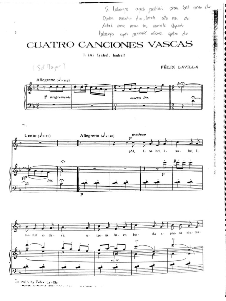 LAVILLA, F. - Cuatro Canciones Vascas | PDF