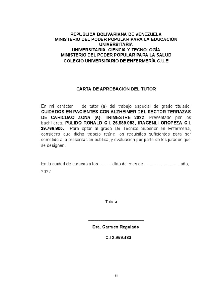 Preliminares Lista TDG Alzheimer | PDF | Enfermería