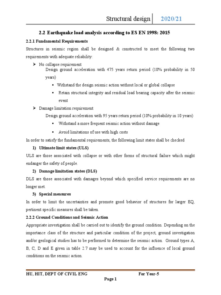 Structural Design: 2.2 Earthquake Load Analysis According To ES EN 1998: 2015 | PDF | Clay ...