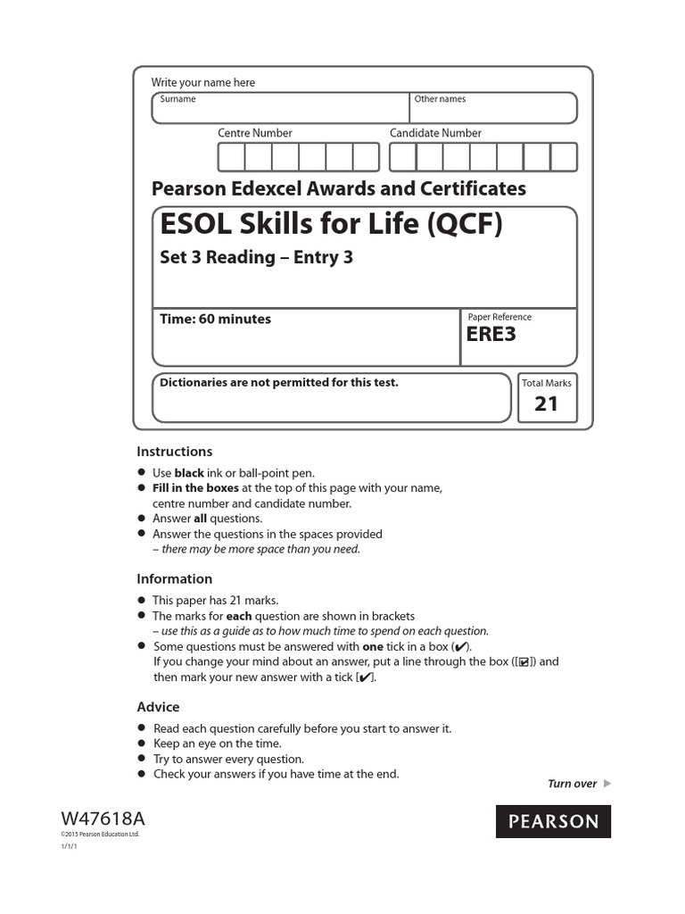Set 3 Esol (QCF) QP - Reading E3 | PDF | Recycling | Adjective