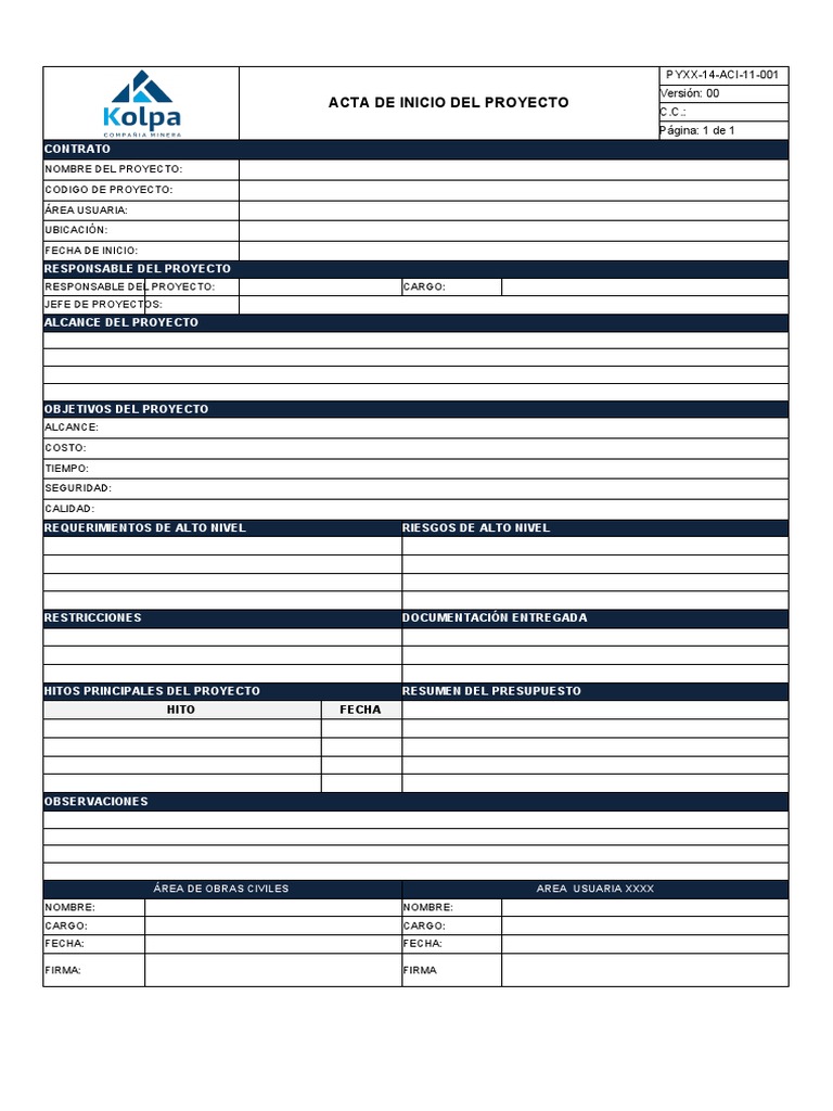 Acta de Inicio Del Proyecto | PDF