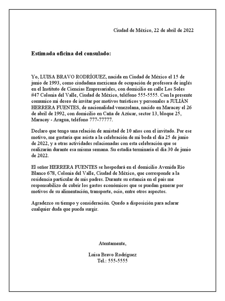 Ejemplo de Carta de Invitacion A Mexico | PDF