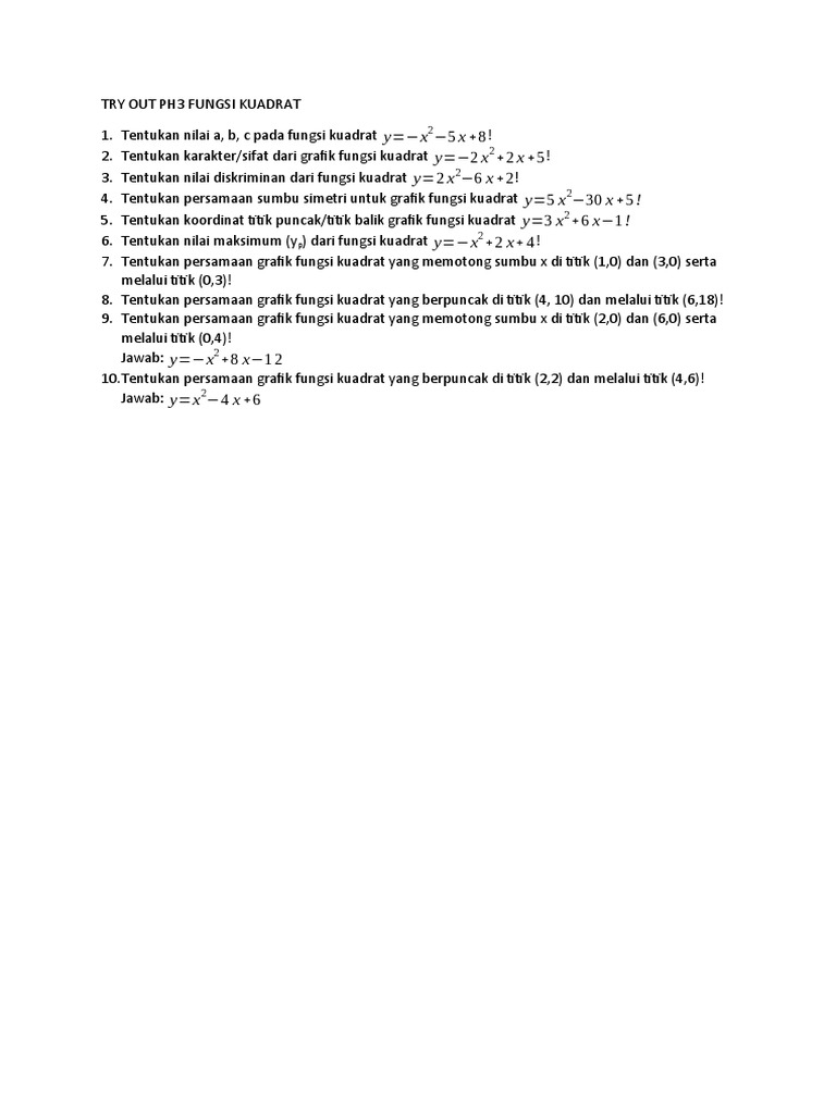 Try Out Ph3 Fungsi Kuadrat | PDF