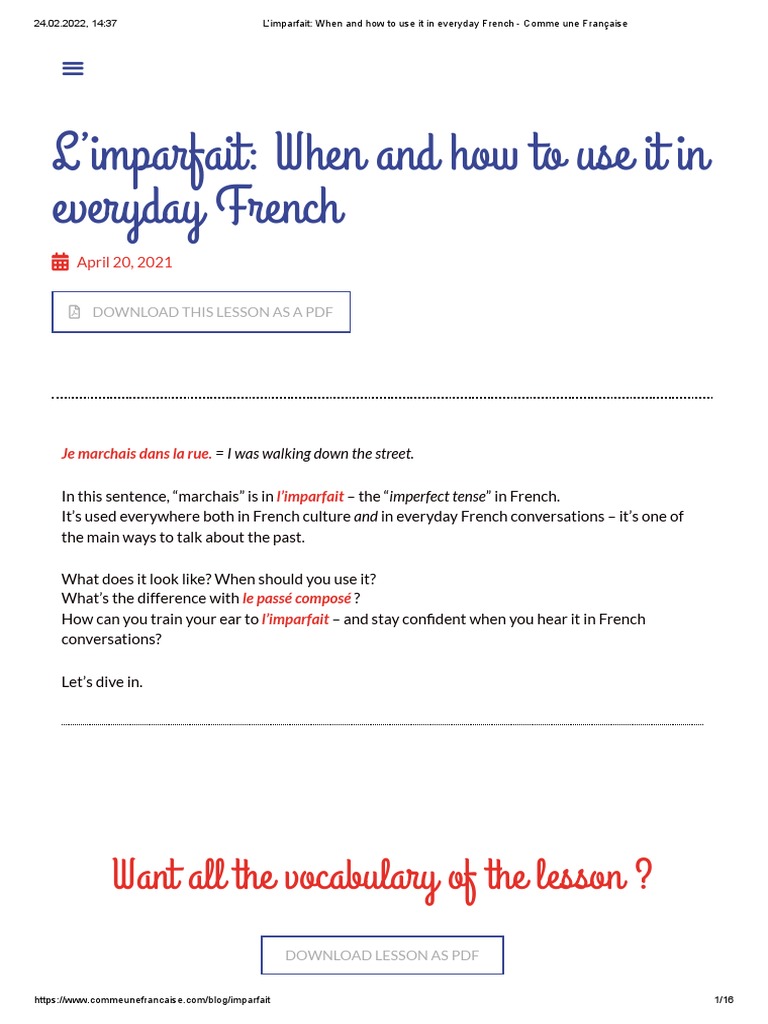 L'Imparfait - When and How To Use It in Everyday French - Comme Une ...