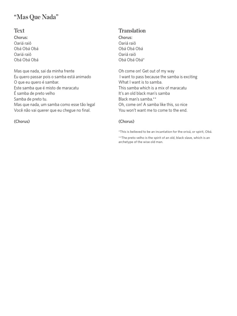 ME Program 4 Fabiana Mas Que Nada Lyrics | PDF