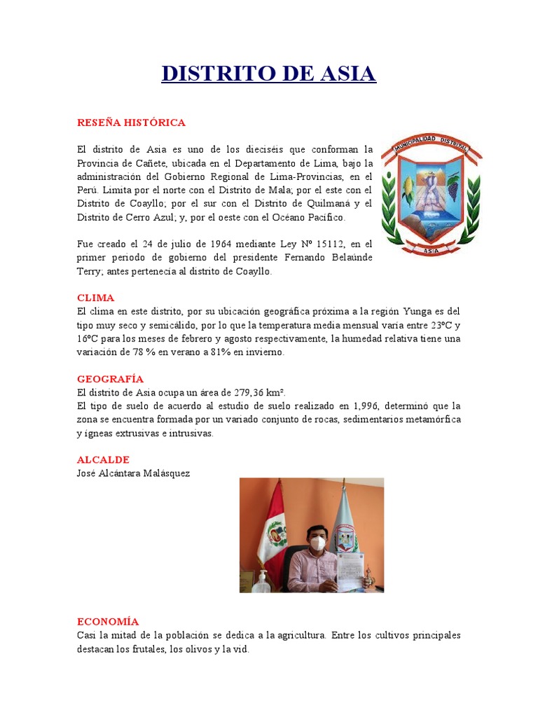 Historia, geografía y atractivos del distrito costero de Asia en Perú | PDF