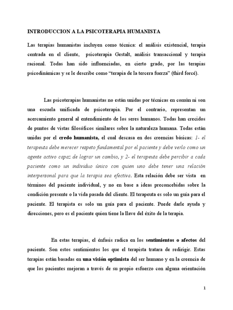 Introduccion A La Psicoterapia Humanista | PDF | Terapia Gestalt | Psicoterapia