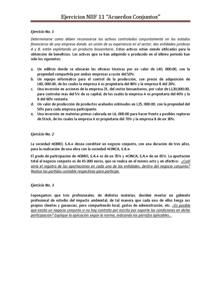 Ejercicios_niif 11 - Negocios Conjuntos | PDF
