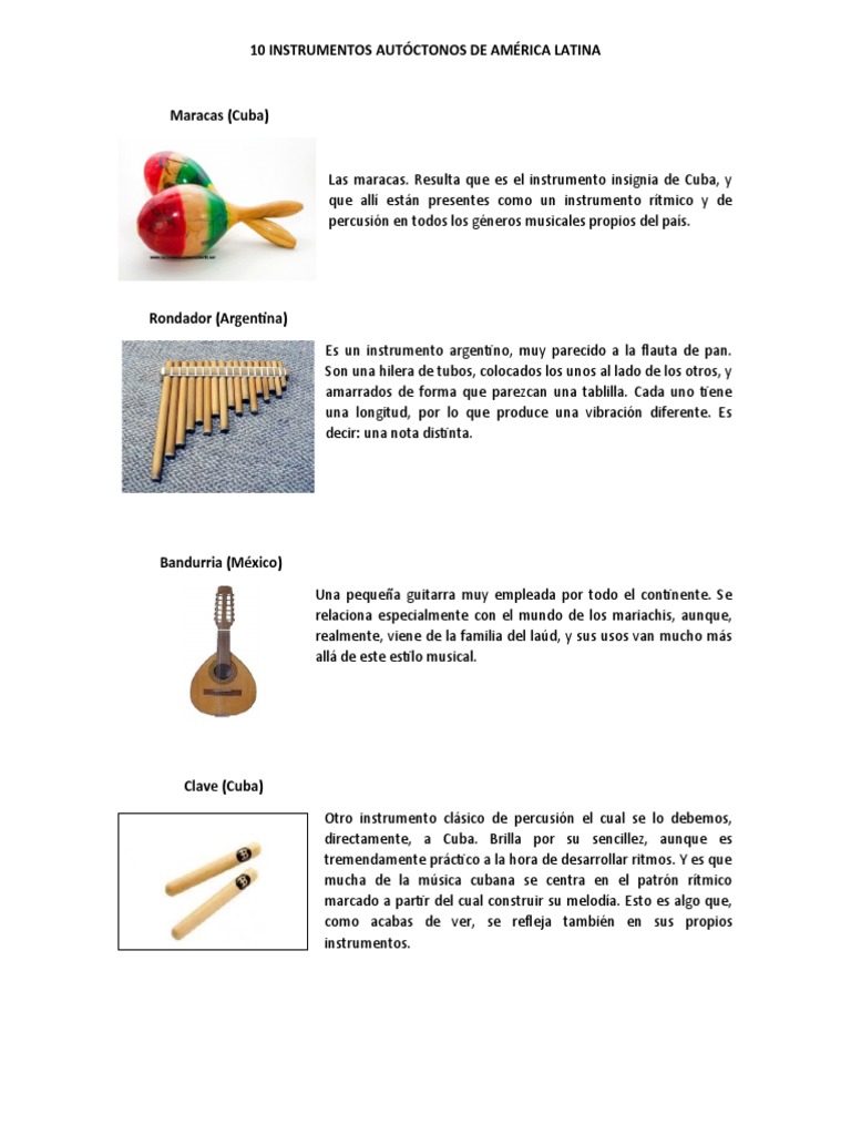 10 Instrumentos Autóctonos de América Latina | PDF | Instrumentos musicales | Tambor