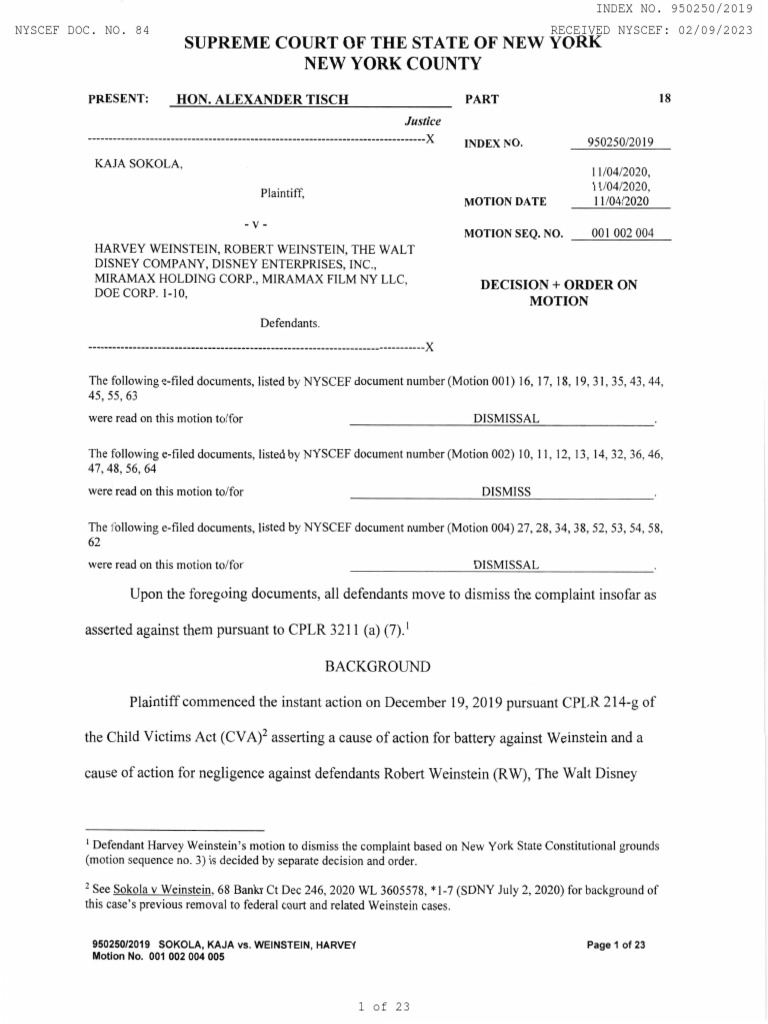 Sokola V Weinstein MTD Order | PDF