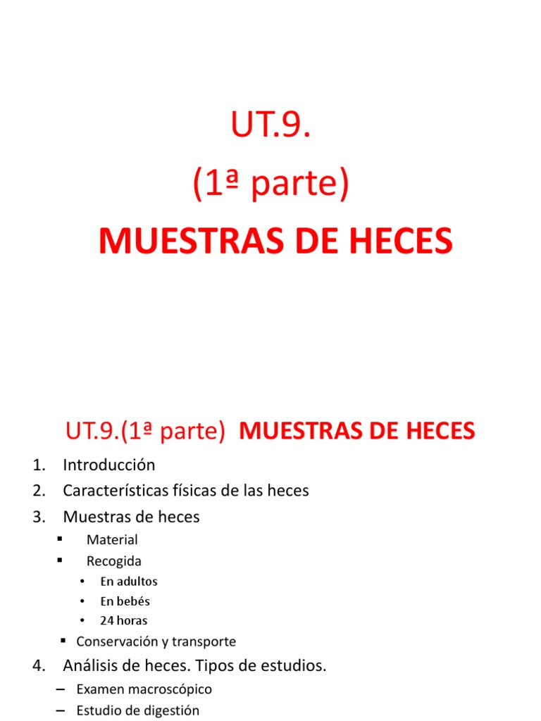 UT.9. (1 Parte) - Muestras de HECES | PDF | Heces | Digestión