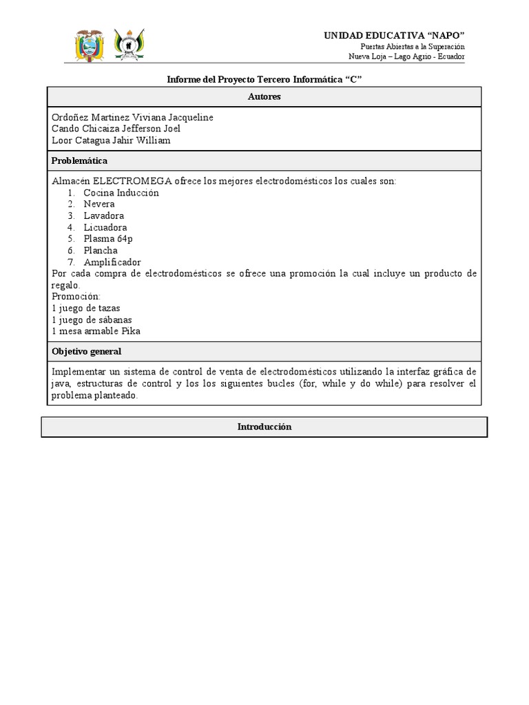 Informe de Proyecto | PDF | Lenguaje de programación | Java (lenguaje de programación)