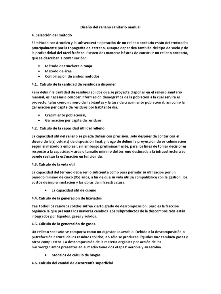 Diseño Del Relleno Sanitario Manual | PDF | Vertedero | Residuos