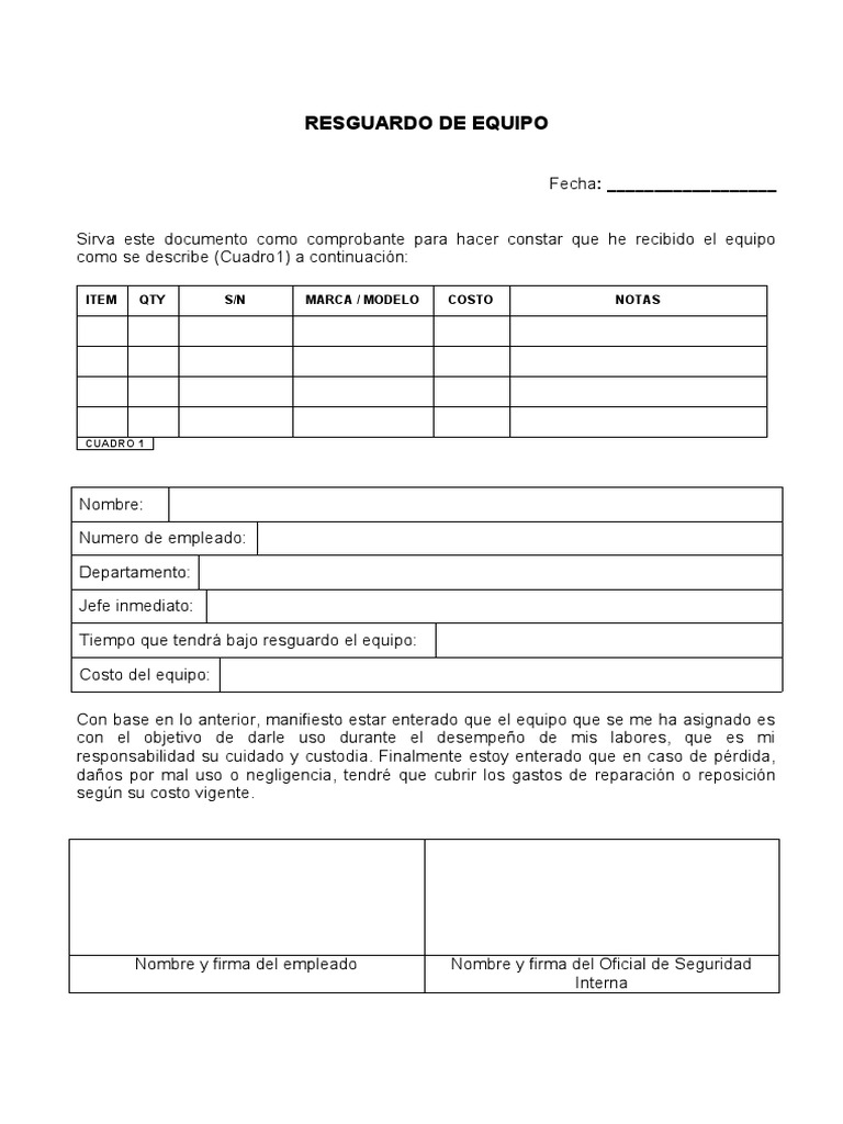 Resguardo de Equipo | PDF