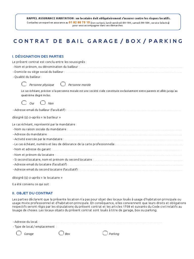 Contrat de Bail Garage et Parking | PDF | Assurance | Droit privé