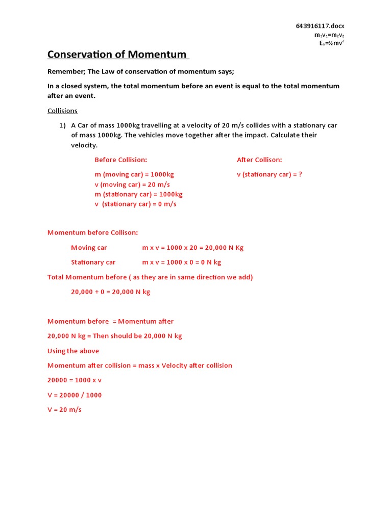Conservation of Momentum Problems | PDF | Momentum | Collision