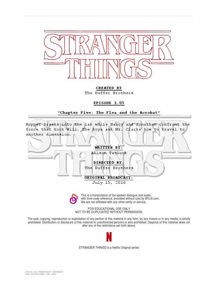 Stranger Things Transcript 105 Chapter Five The Flea and The Acrobat | PDF